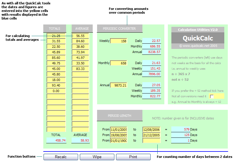 Calculation utilities